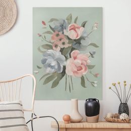 Bilderwelten Leinwandbild Blumen Vintage Blumen Bouquet in Pastell II - Leinwanddruck Hochformat - Wandbild S-XXL - moderne Blumenbilder auf Leinwand