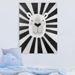 Bilderwelten Leinwandbild Kinderzimmer Tiere Schwarz-Wei&szlig; Tierpark mit Mustern - L&ouml;we - Leinwanddruck Hochformat - modernes Babyzimmer Wandbild S-XXL
