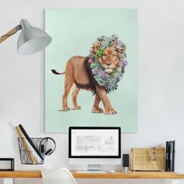 Bilderwelten Leinwandbild Jonas Loose Pop Art Botanik Tiere Kinderzimmer L&ouml;we mit Sukkulenten - Leinwanddruck Hochformat - modernes Babyzimmer Wandbild S-XXL