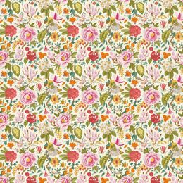 Bilderwelten Fototapete Vliestapete Illustration Wandtapete bunt - Illustriertes Blumen Chinoiserie Muster auf Gelb - Deko Wohnzimmer Schlafzimmer