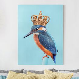 Bilderwelten Leinwandbild Jonas Loose Pop Art Tiere Eisvogel mit Krone - Leinwanddruck Hochformat - Wandbild S-XXL - moderne Bilder auf Leinwand Flur Wohnzimmer