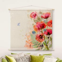 Bilderwelten Wandteppich Aquarell Blumen Mohn