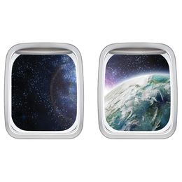 Bilderwelten Wandtattoo Himmel modern 3D-Effekt Wandaufkleber - Doppelfenster Flugzeug Galaxy Light - Fahrzeuge Kinderzimmer Baby M&auml;dchen Jungen