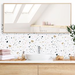 Bilderwelten Wandverkleidung Bad Vintage Mosaik Geometrisch pastell - Detailliertes Terrazzo Muster San Remo - wasserfest Wandpaneel statt Fliesen