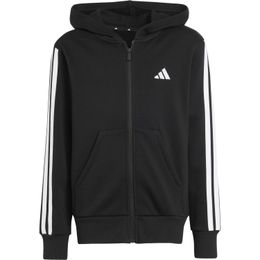 Adidas 3 Stripes Sweatjacke Jungen - schwarz - Gr. 140 - Baumwolle/Polyester/Viskose