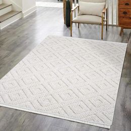 Carpet City Teppich »CLASICO 8927« rechteckig 11 mm Höhe Läufer, Kurzflor, Hochtief-Muster, Boho, Fransen, Wohnzimmer creme Obermaterial: 100%...