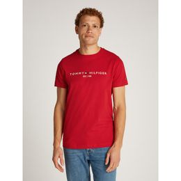 Tommy Hilfiger T-Shirt »TOMMY LOGO TEE«, aus reiner Baumwolle Medium Red L L Schmale Passform und Kurzarm-Design für eine schmeichelnde Silhouette