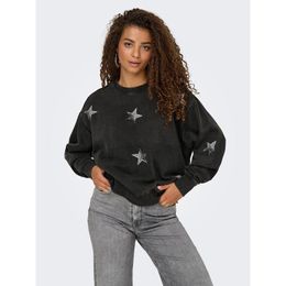 Only Sweatshirt »ONLINDA L/S O-NECK BOX CC SWT« Black Detail:W. Silver Rhinestone Star XS XS Sweater von Only