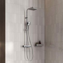 Fortis Wellness flat 200 M Duschsystem mit Thermostat, 3-Strahl-Handbrause Push und Kopfbrause, 1070052PC,