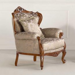 Pharao24.de Barockstil Einzelsessel in Beige und Buche braun Vierfußgestell aus Holz