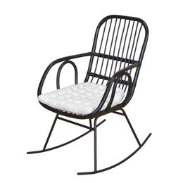 Pharao24.de Schaukelstuhl schwarz aus Rattan und Metall Landhausstil