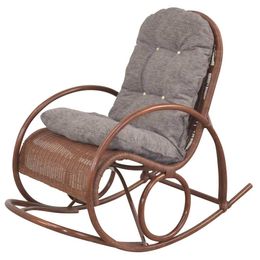 Pharao24.de Schaukelsessel mit Kissen aus Rattan und Webstoff Landhausstil