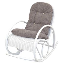 Pharao24.de Schaukelstuhl mit Kissen aus Rattan Geflecht und Webstoff Landhausstil