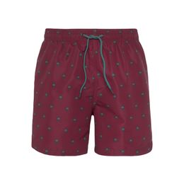 Badeshorts s.Oliver, Herren, Gr. XXL, N-Gr, bunt (bordeaux, petrol), Microfaser, Recycling-Polyester, bedruckt, kontrastfarbene Details, Badehosen Badeshorts, mit Palmen-Design