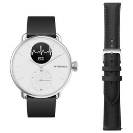 Withings ScanWatch kaufen - Hybrid Smartwatch mit EKG 38 mm / Wei&szlig; / + Lederarmband Schwarz