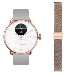Withings ScanWatch kaufen - Hybrid Smartwatch mit EKG 38 mm / Rosegold / Wei&szlig; / + Gratis Milanaise Armband Rosegold