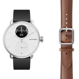 Withings ScanWatch kaufen - Hybrid Smartwatch mit EKG 38 mm / Wei&szlig; / + Lederarmband Braun
