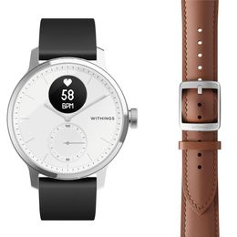 Withings ScanWatch kaufen - Hybrid Smartwatch mit EKG 42 mm / Wei&szlig; / + Lederarmband Braun