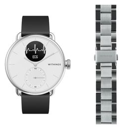 Withings ScanWatch kaufen - Hybrid Smartwatch mit EKG 38 mm / Wei&szlig; / + Gliederarmband Silber