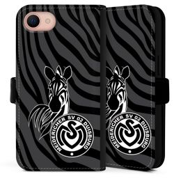 DeinDesign iPhone 17e Handy Klapph&uuml;lle Handyh&uuml;lle aus Kunst Leder schwarz Flip Case Zebra Msv Duisburg Muster Sideflip mit Lasche