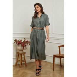 Plume Leinen-Kleid "Gersand" in Khaki - 69% | Gr&ouml;&szlig;e M | Damen-kleider