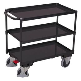 VARIOfit Tischwagen mit 3 Etagen, Wannenrand 40 mm hoch + EasySTOP - Anthrazitgrau