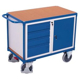 VARIOfit Werkstattwagen mit 1 Schrank, 4 Schubladen + EasySTOP - Enzianblau