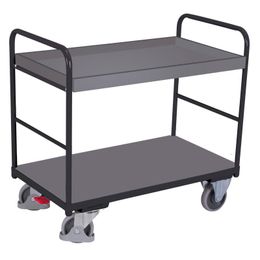 VARIOfit Etagenwagen mit 1 Tablett und 1 Boden 250 kg Traglast Typ XL + EasySTOP - Anthrazitgrau
