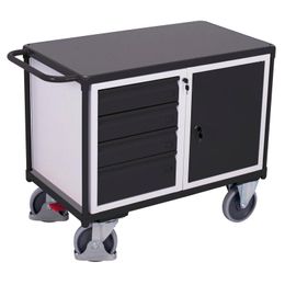 VARIOfit Werkstattwagen mit 1 Schrank, 4 Schubladen + EasySTOP - Anthrazitgrau