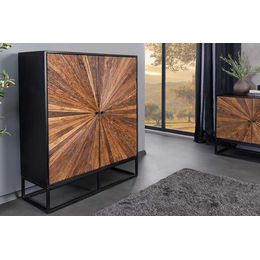 Riess Ambiente Massives Highboard BARRACUDA 120cm braun Mangoholz mit Teakholz-Front schwarz Metall Riess-Ambiente Industrie & Loft Modern