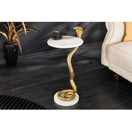 Riess Ambiente Runder Beistelltisch WILDLIFE COBRA 65cm gold weiß Marmor Schlangen-Skulptur handmade Riess-Ambiente Glamour Modern