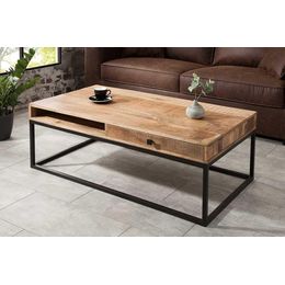 Riess Ambiente Massiver Couchtisch IRON CRAFT 100cm Mangoholz mit Schublade schwarzes Metallgestell Riess-Ambiente Sofatisch Wohnzimmertisch rechteckig Industrie...