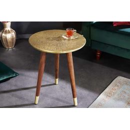 Riess Ambiente Design Beistelltisch ALCAZAR 50cm antik gold Metall Mangoholz Handarbeit rund Riess-Ambiente Orientalisch Vintage