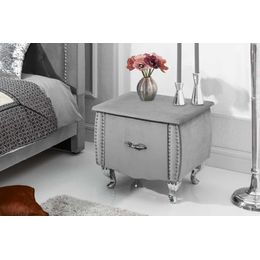 Riess Ambiente Eleganter Nachttisch EXTRAVAGANCIA 50cm silbergrau Samt Nachtkommode mit Schublade Riess-Ambiente Barock Glamour