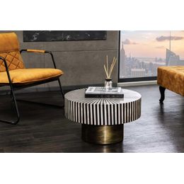 Riess Ambiente Bone Inlay Couchtisch HARMONY NATURE 60cm rund schwarz weiß gold Intarsien Kunsthandwerk Riess-Ambiente Sofatisch Wohnzimmertisch Säulentisch