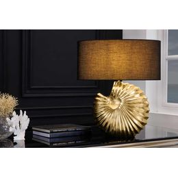 Riess Ambiente Design Tischlampe SHELL 60cm gold schwarz Metall Stoffschirm maritim Riess-Ambiente