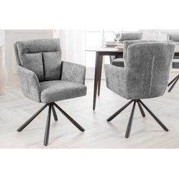 Riess Ambiente Drehbarer Stuhl BIG GEORGE grau Strukturstoff mit Armlehne Metall schwarz Polsterstuhl Riess-Ambiente Esszimmerstuhl Küchenstuhl Industrie & Loft...