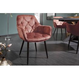 Riess Ambiente Design Stuhl MILANO rost braun Samt mit Armlehne Ziersteppung gepolstert schwarze Metallbeine Riess-Ambiente Esszimmerstuhl Küchenstuhl...