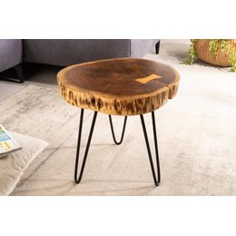 Riess Ambiente Industrial Beistelltisch GOA 40cm natur Akazie Massivholz Baumstamm rund Hairpin Legs Riess-Ambiente