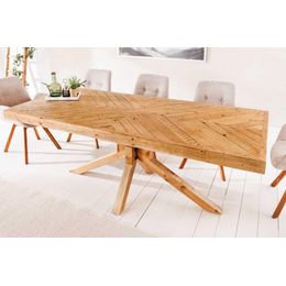 Riess Ambiente Massivholz Esstisch MOSAIK 200cm natur Pinienholz recycelt Sterngestell Riess-Ambiente Esszimmertisch rechteckig 8+ Personen