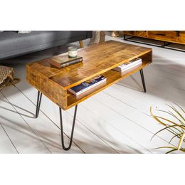 Riess Ambiente Massiver Couchtisch SCORPION 100cm natur Mangoholz Metall Hairpin Legs mit Ablage Riess-Ambiente Sofatisch Wohnzimmertisch rechteckig