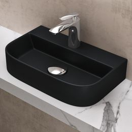 doporro Aufsatzwaschbecken Hängewaschbecken Keramik matt schwarz 380x235x80 mm Gäste-WC Handwaschbecken Waschschale Waschtisch Brüssel003