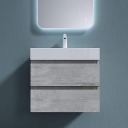 Waschtischunterschrank Badm&ouml;bel Set Beton 2 Schubladen SoftClose Verona-Beton-60cm-mit LED-Spiegel
