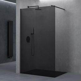doporro Duschwand Duschtrennwand 100x200 cm Walk-In Dusche aus Echtglas mit schwarzem Stabilisator 8mm ESG-Sicherheitsglas vollgrau inkl. 