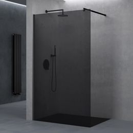 doporro Duschwand Duschtrennwand 100x200 cm Walk-In Dusche aus Echtglas mit schwarzem Stabilisator 8mm ESG-Sicherheitsglas vollgrau inkl. 