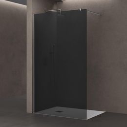 doporro Duschwand Duschtrennwand 90x200 Walk-In Dusche mit Stabilisator Bremen01 VG aus Echtglas 8mm ESG-Sicherheitsglas vollgrau inkl. 