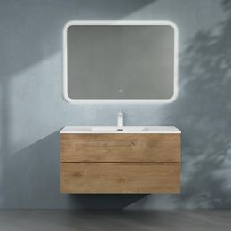 doporro Badm&ouml;bel-Set Waschbecken-Unterschrank Badezimmer Wandmontage-Unterschrank BTH: 100x48x50 cm in Eiche Greige inkl. Mineralguss-Waschbecken ohne