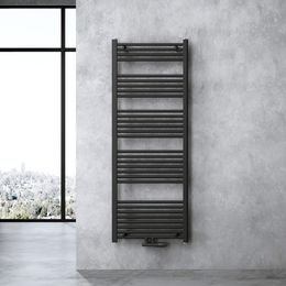 Badheizung Handtuchw&auml;rmer R&ouml;hrenheizk&ouml;rper Schwarz matt 120x50 cm Heizk&ouml;rper Heizung Wandheizung Mittelanschluss