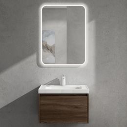 doporro Badezimmerschrank Badm&ouml;belset BxTxH: 60x50X40 mit Soft-Close in Kerneiche inkl. Mineralguss-Waschbecken und LED-Badspiegel Salerno-60cm-Eiche 