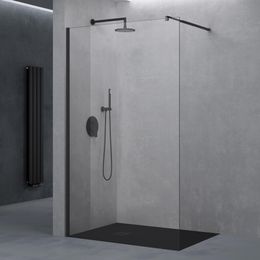 Duschwand Duschtrennwand Walk-In Dusche mit Stabilisator Bremen01K schwarz aus Echtglas 8mm ESG-Sicherheitsglas Klarglas inkl. Nano